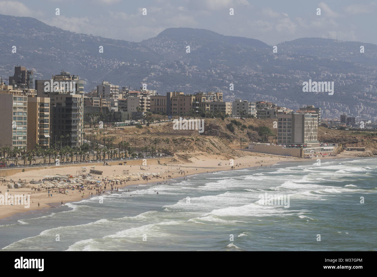 July 13, 2019 - Beirut, Lebanon - A view of a crowded beach, South ...