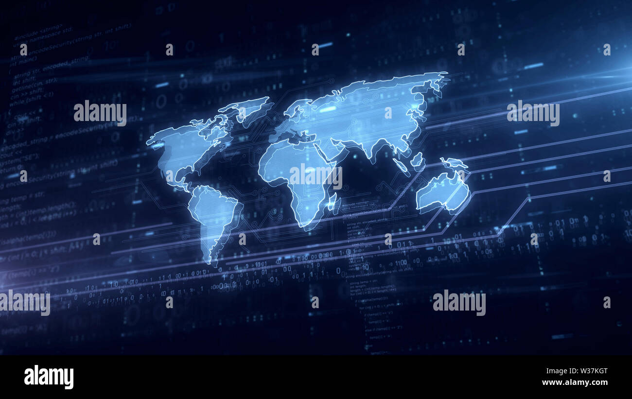 Cyber world symbol blue hologram 3d animation. Futuristic concept of ...