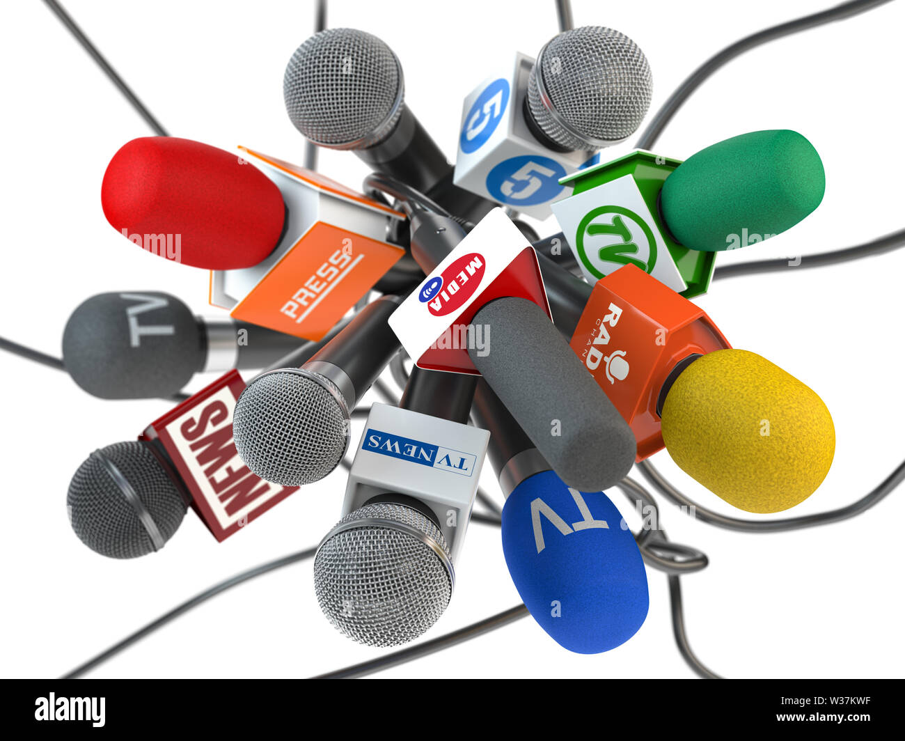 Press conference or interview, Microphones of the different maxx media ...