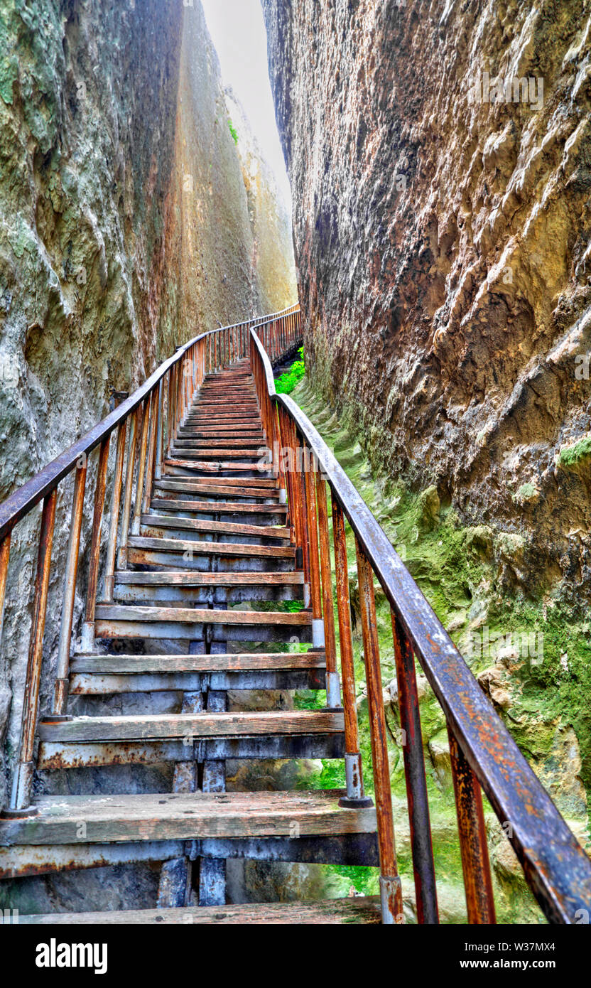 Beautiful view with stairs in the cave Stock Photo - Alamy