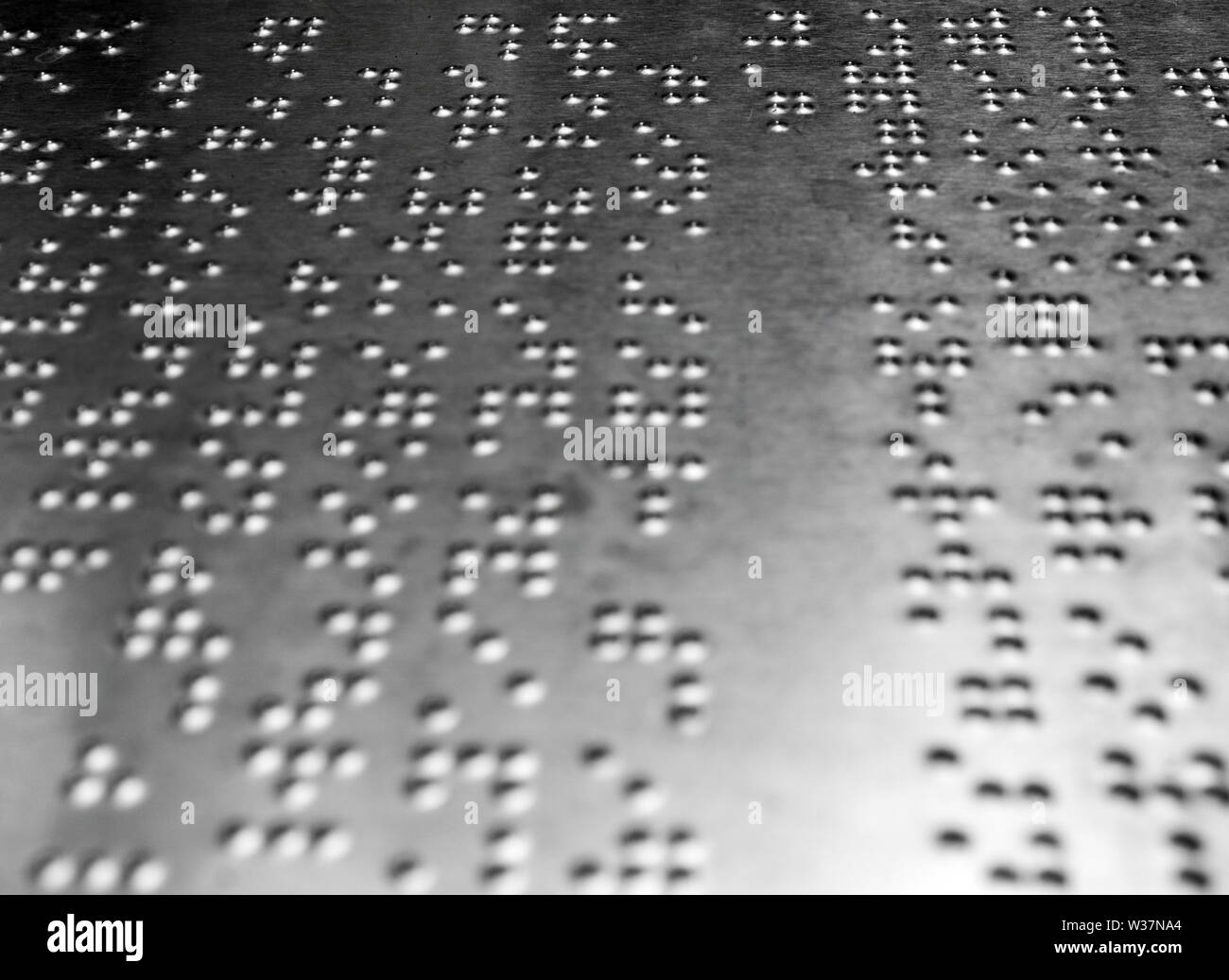 Braille code for the blind on the metal board for the detailed ...