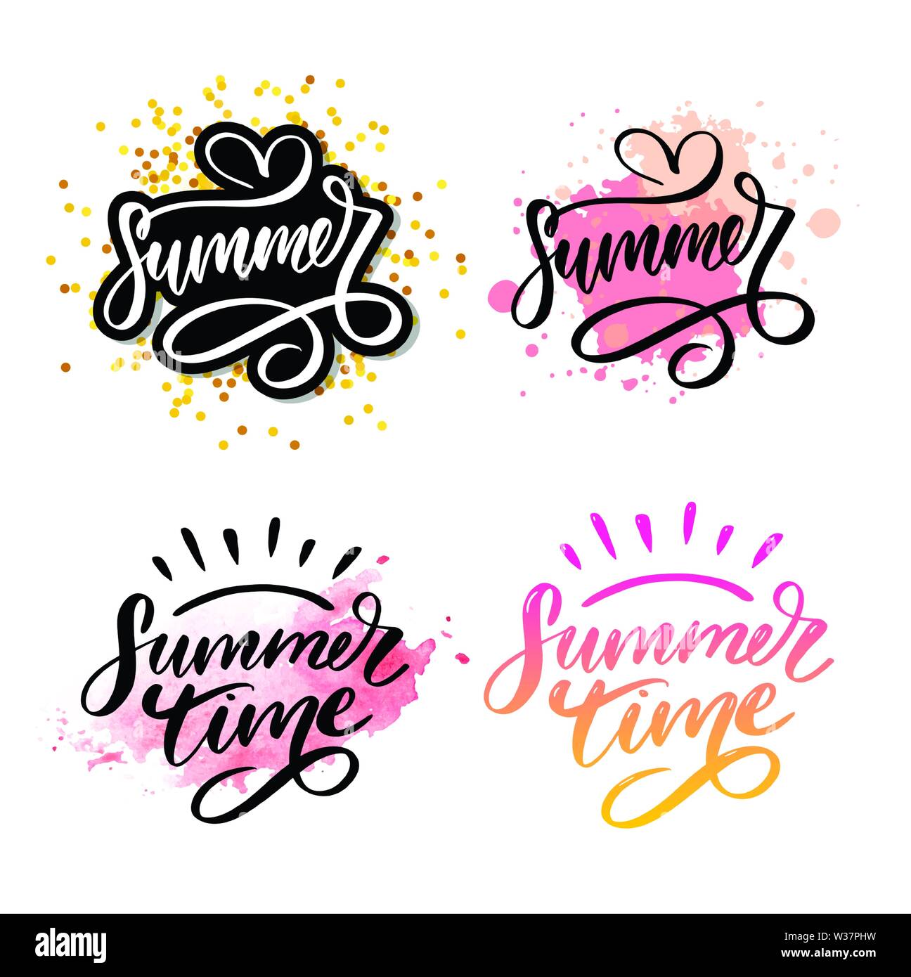 Summer time vector text lettering calligraphy letters black Stock ...