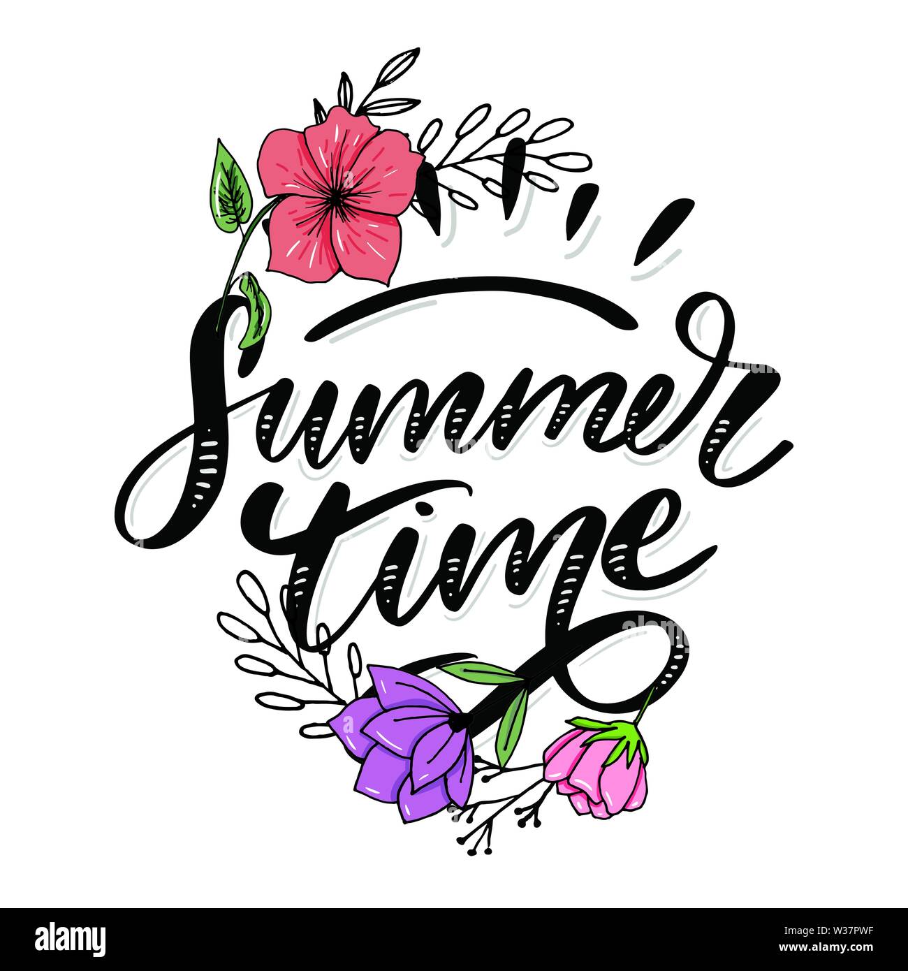 Summer time vector text lettering calligraphy letters black Stock ...