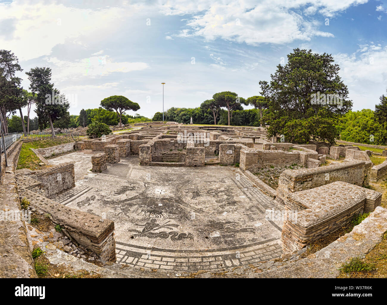 Awesome panoramic view in the Roman empire excavation ruins at Ostia ...