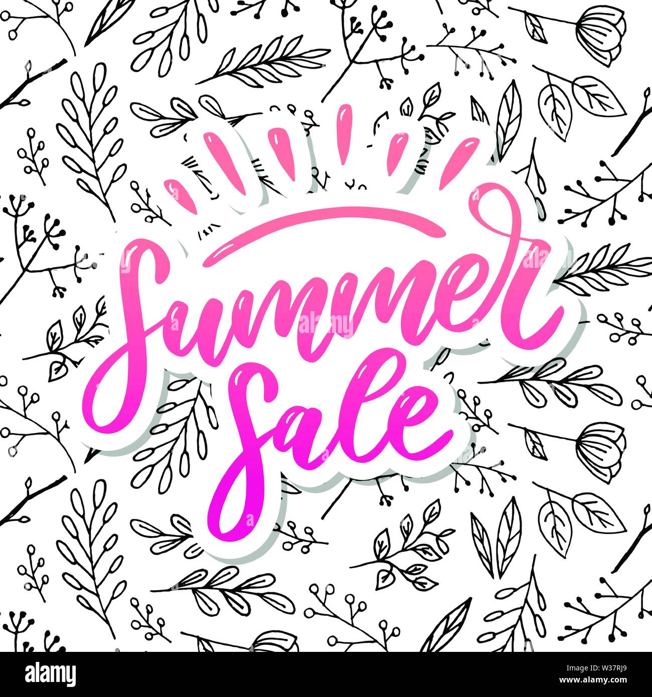 Vector word sale .Letters made of flowers and leaves on a white ...