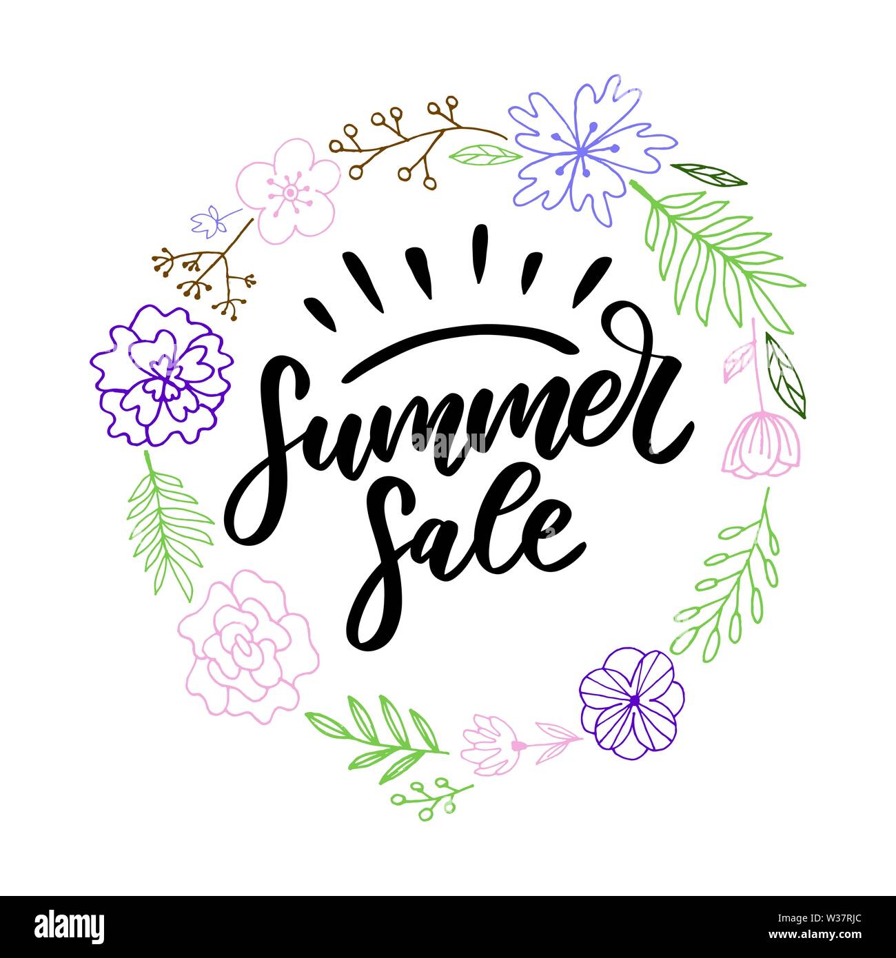 Vector word Summer sale .Letters made of flowers and leaves on a white ...