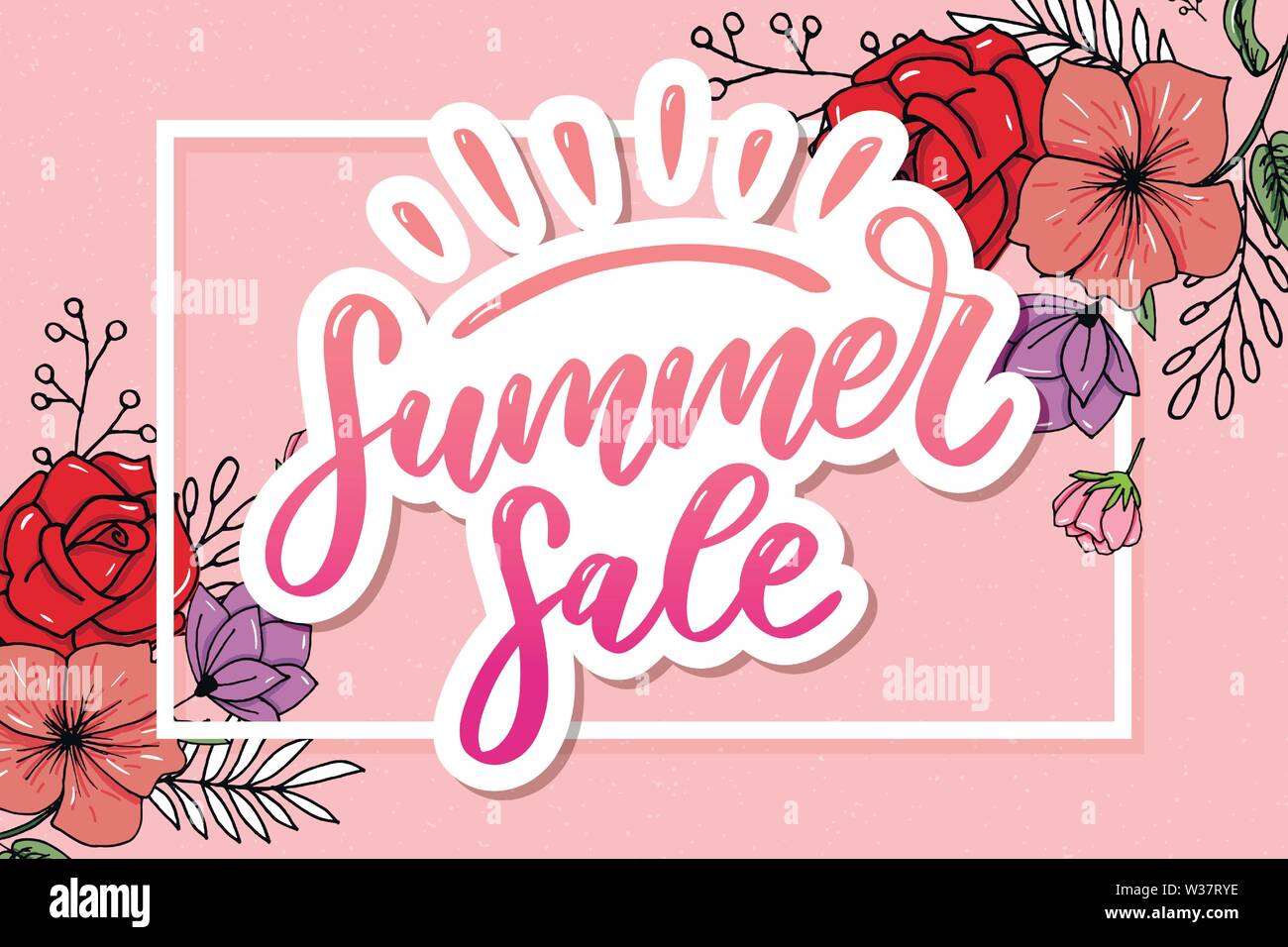 Vector word sale .Letters made of flowers and leaves on a white ...