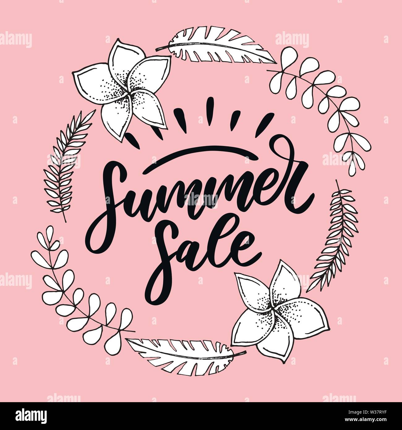 Vector word sale .Letters made of flowers and leaves on a white ...