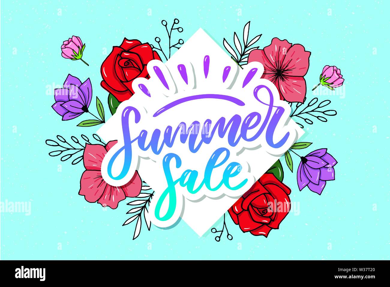 Vector word sale .Letters made of flowers and leaves on a white ...