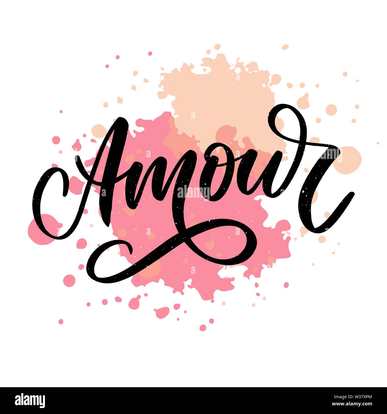 Amour. Vector handwritten lettering with hand drawn flowers. Template ...