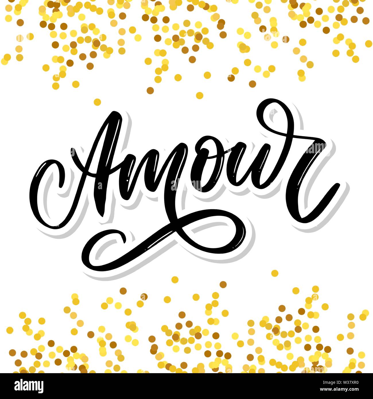 Amour. Vector handwritten lettering with hand drawn flowers. Template ...