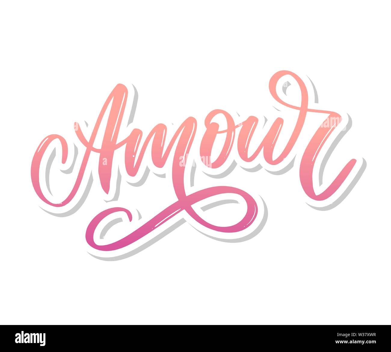 Amour. Vector handwritten lettering with hand drawn flowers. Template ...