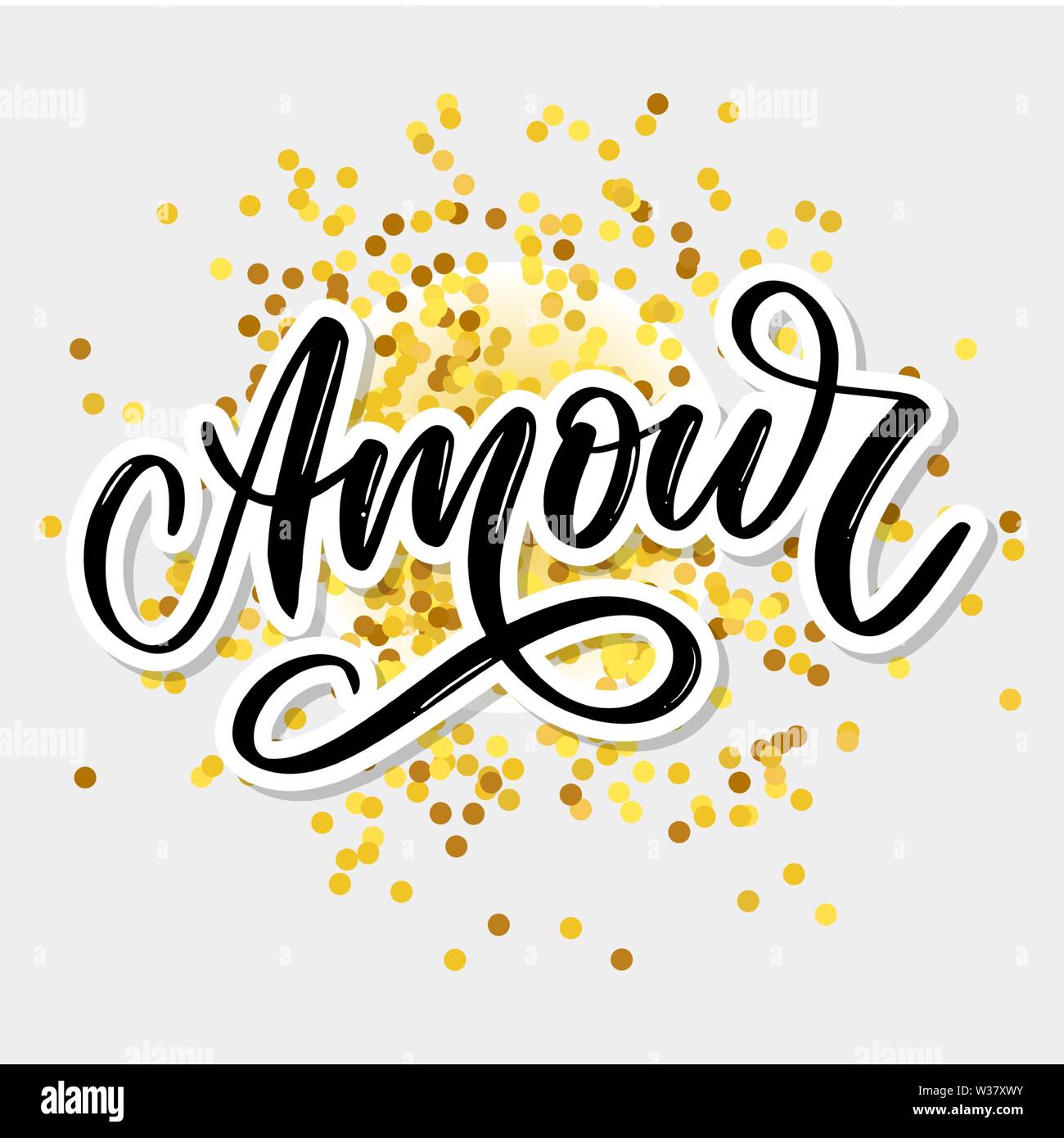 Amour. Vector handwritten lettering with hand drawn flowers. Template ...