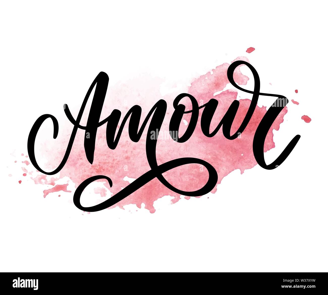 Amour. Vector handwritten lettering with hand drawn flowers. Template ...