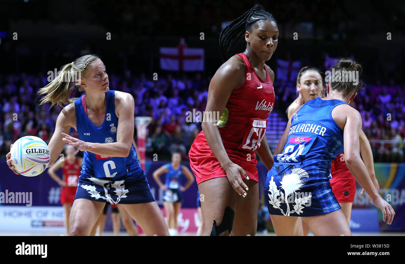 Scotland's Claire Maxwell (left) in action against England during the ...