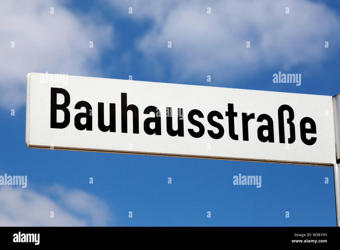 A sign for Bauhausstrasse in Dessau, Saxony Anhalt, Germany. The street ...