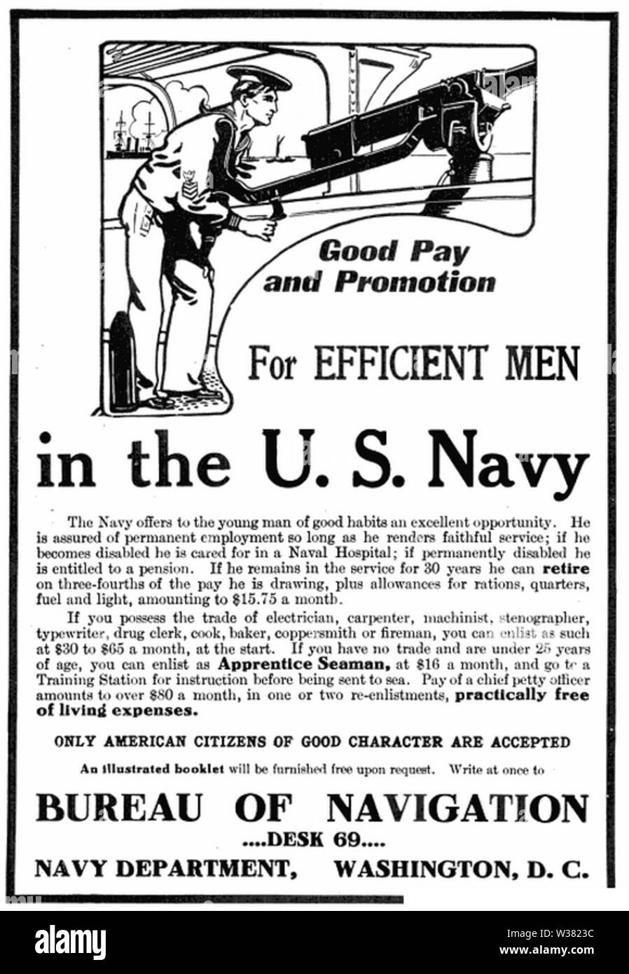 US Navy recruitment advert in Popular Mechanics 1908 Stock Photo - Alamy