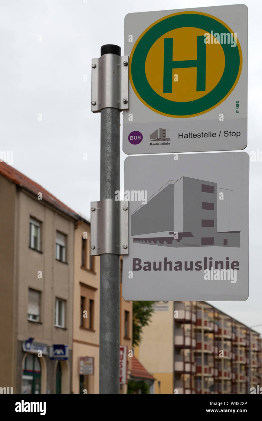 Sign for a bus stop in Dessau, Saxony Anhalt, Germany. The stop is on ...