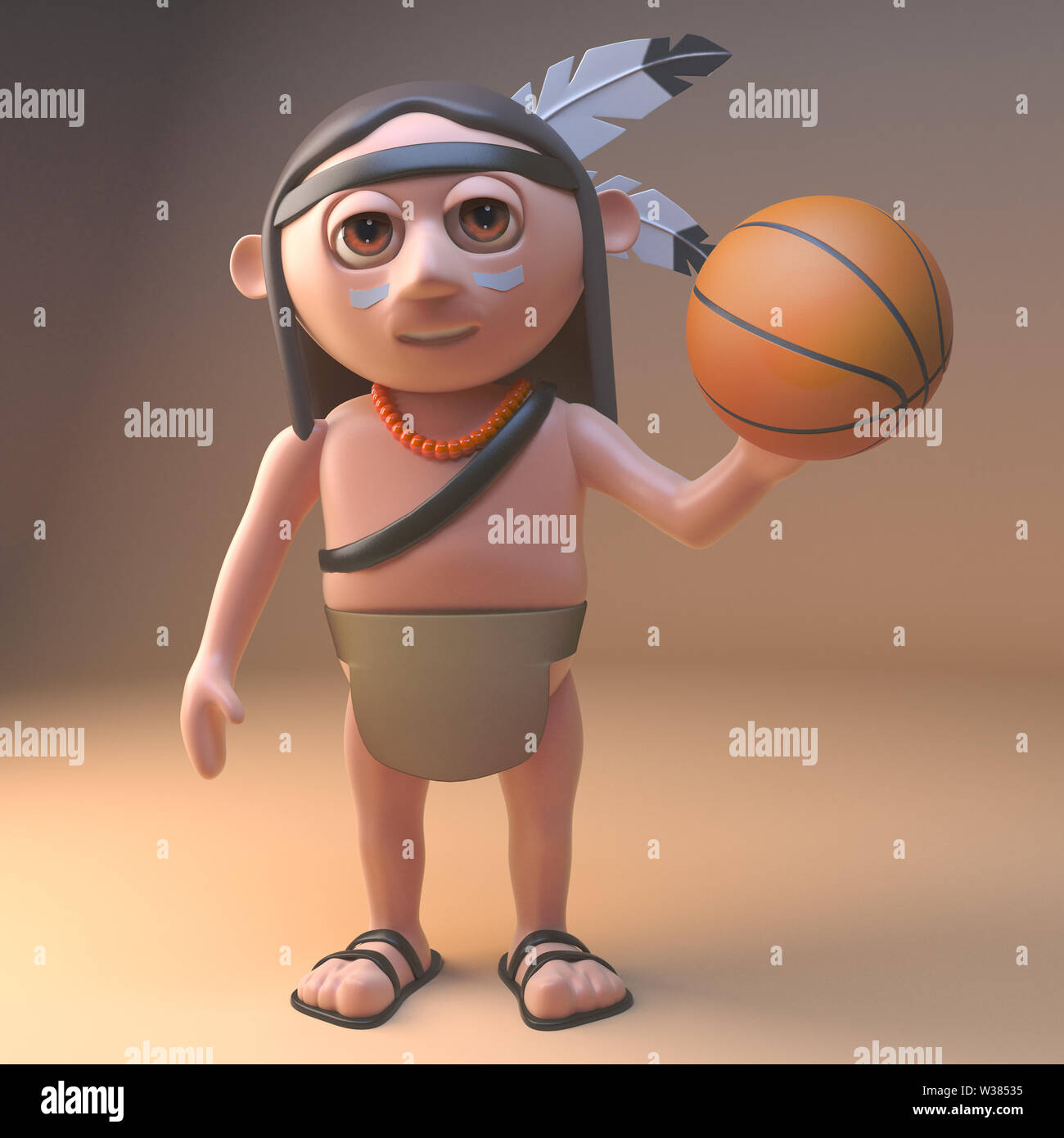 Sports minded native American Indian playing with a basketball, 3d ...