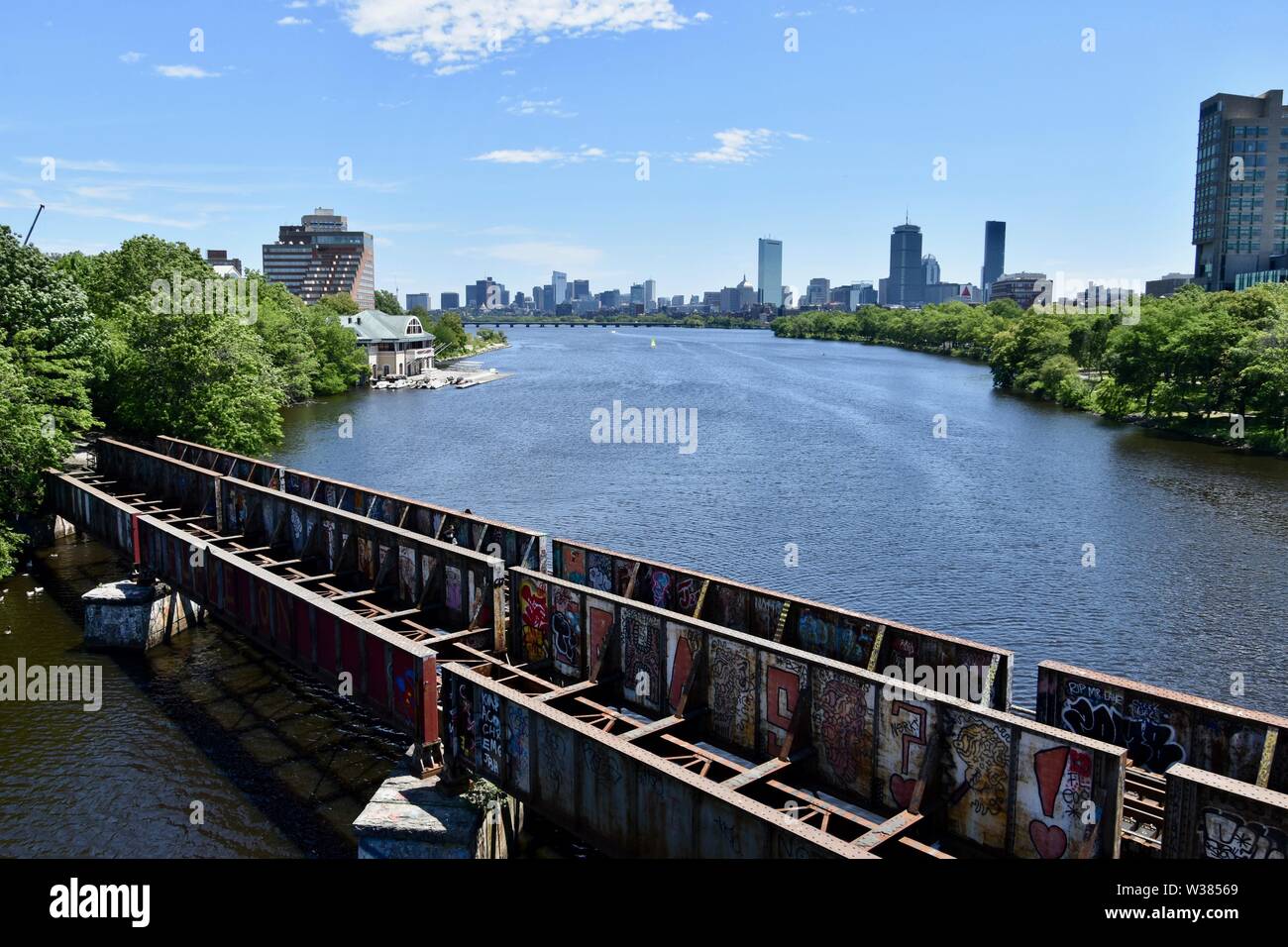 The Boston skyline as seen from across the Charles River, Cambridge ...