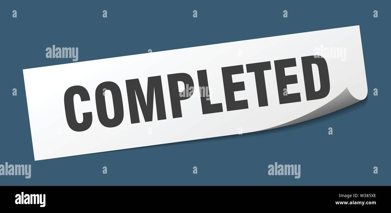 completed sticker. completed square isolated sign. completed Stock ...