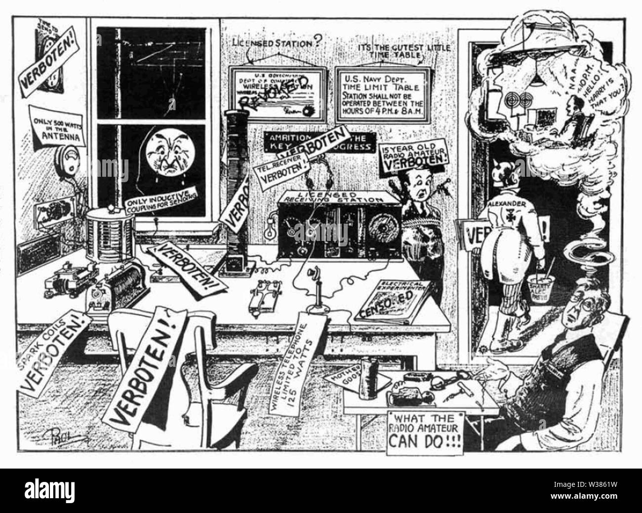 Verboten cartoon Electrical Experimenter Feb 1919 Stock Photo - Alamy