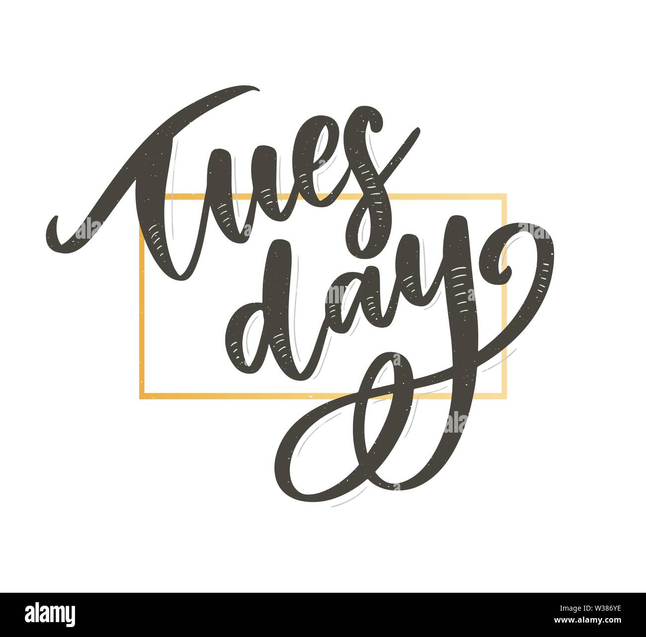 Hello Tuesday words. Quote design. Hand drawn ink lettering. Sticker ...