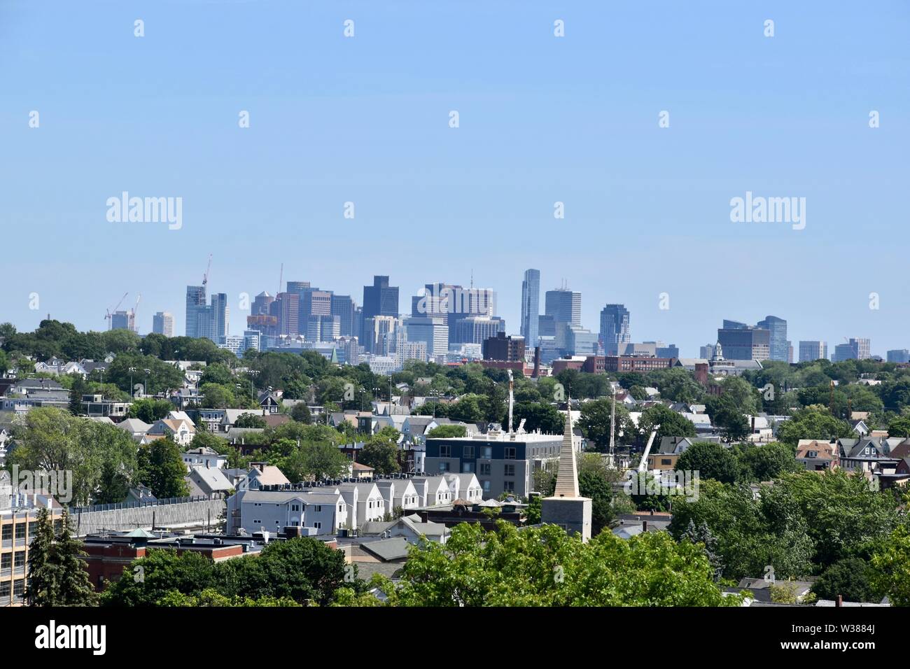The Boston skyline as seen from atop of Tufts University in Medford, MA ...
