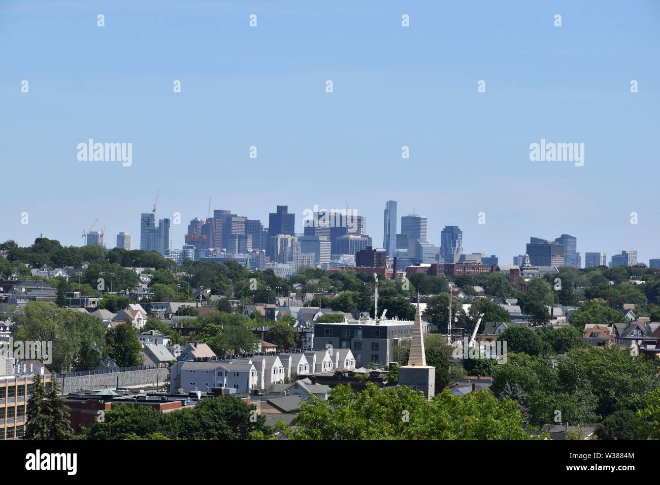 The Boston skyline as seen from atop of Tufts University in Medford, MA ...