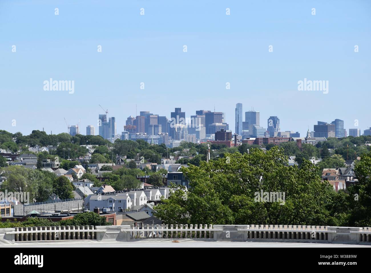 The Boston skyline as seen from atop of Tufts University in Medford, MA ...