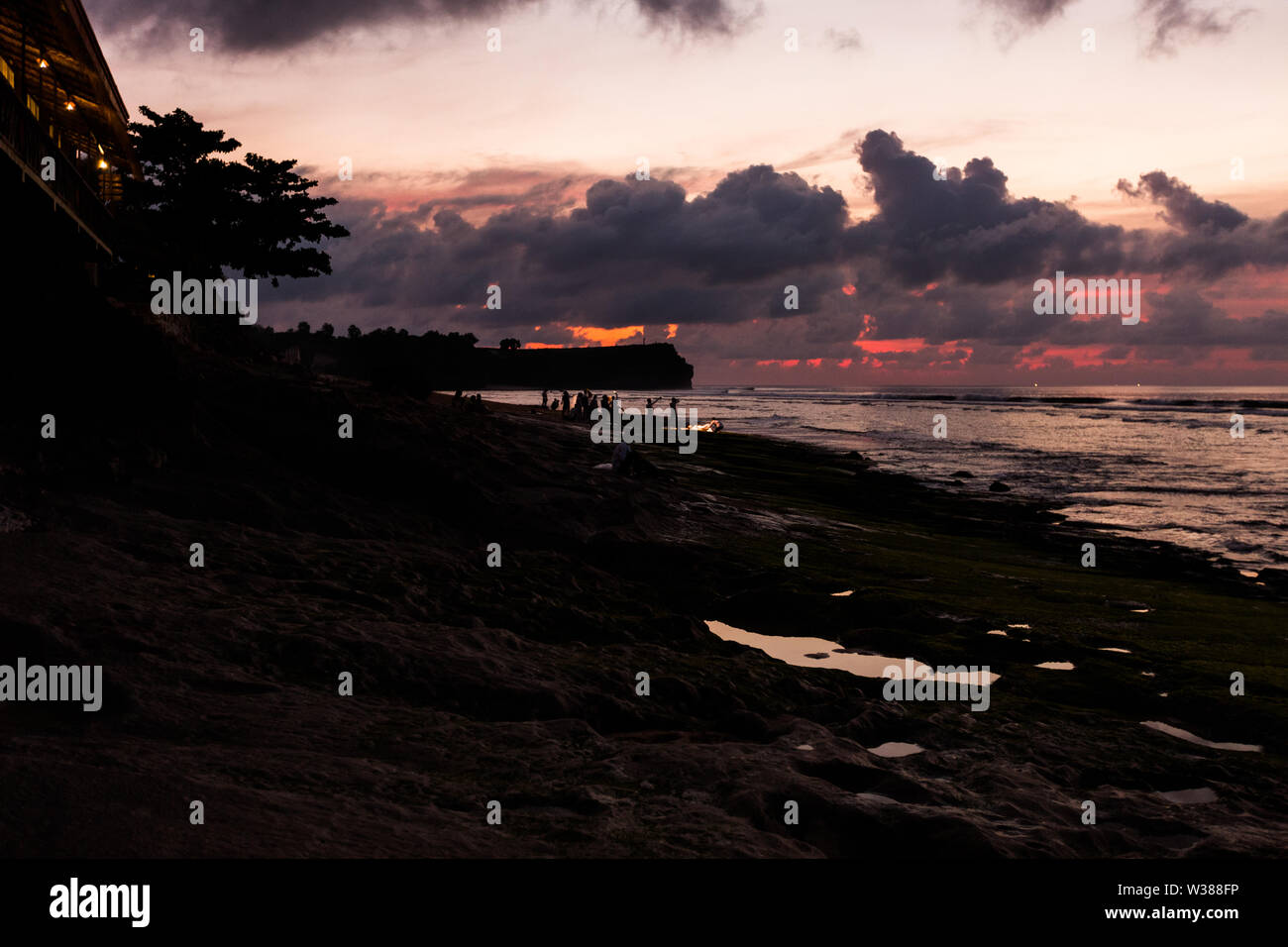 Purple sky tropical sunset on the sea beach. Cloudy night sky Stock ...