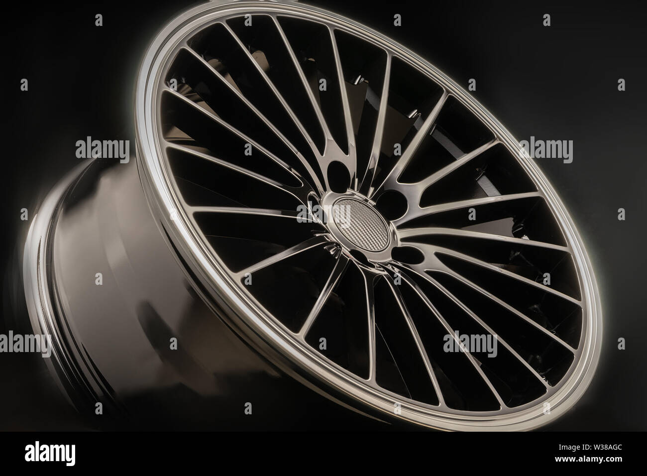 new Luxury Black alloy Wheel, sporty with thin spokes, close up on ...