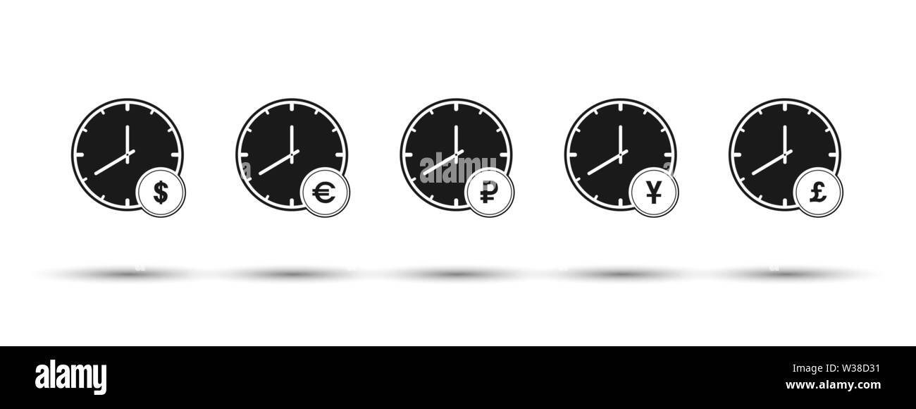 Set of hours with currency symbols. Flat simple design Stock Vector ...