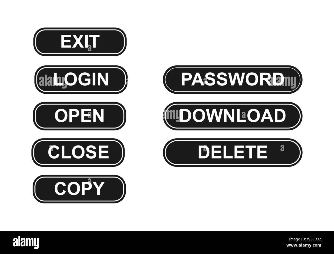 set of simple buttons with popular computer words. Flat design Stock ...