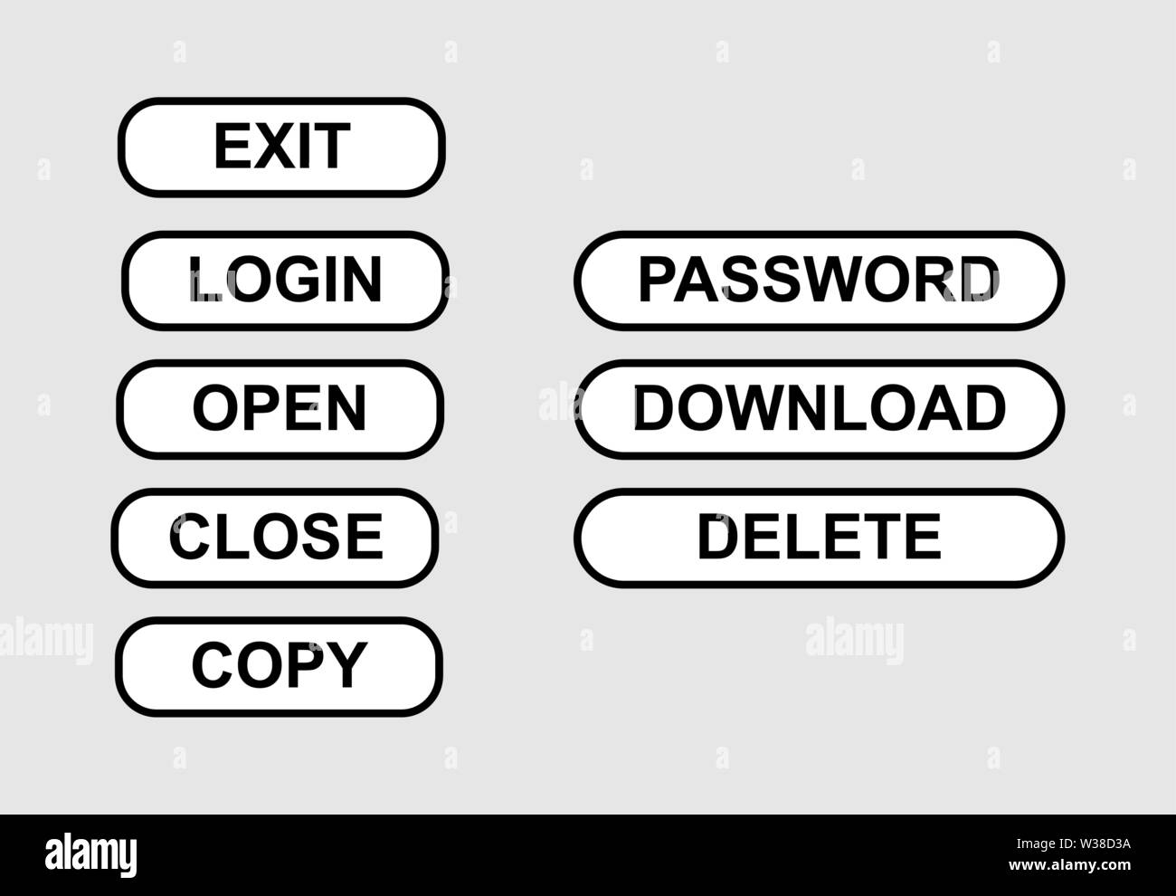 set of simple buttons with popular computer words. Flat design Stock ...