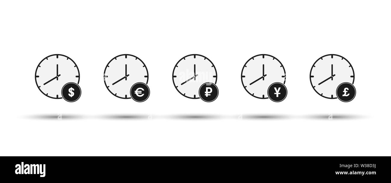 Set of hours with currency symbols. Flat simple design Stock Vector ...
