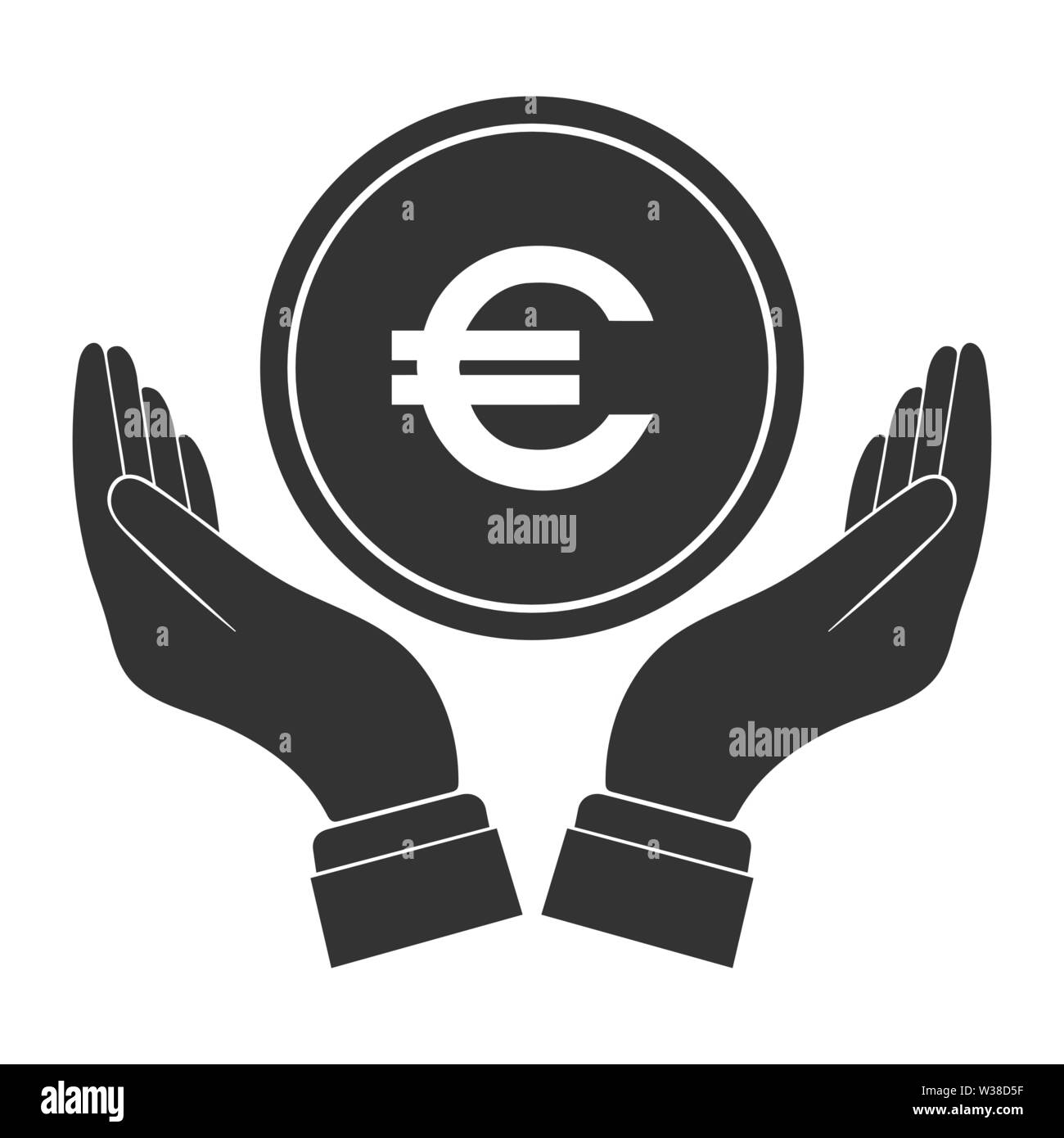 Coin EURO symbol and placed the palm of your hand. Flat simple design ...