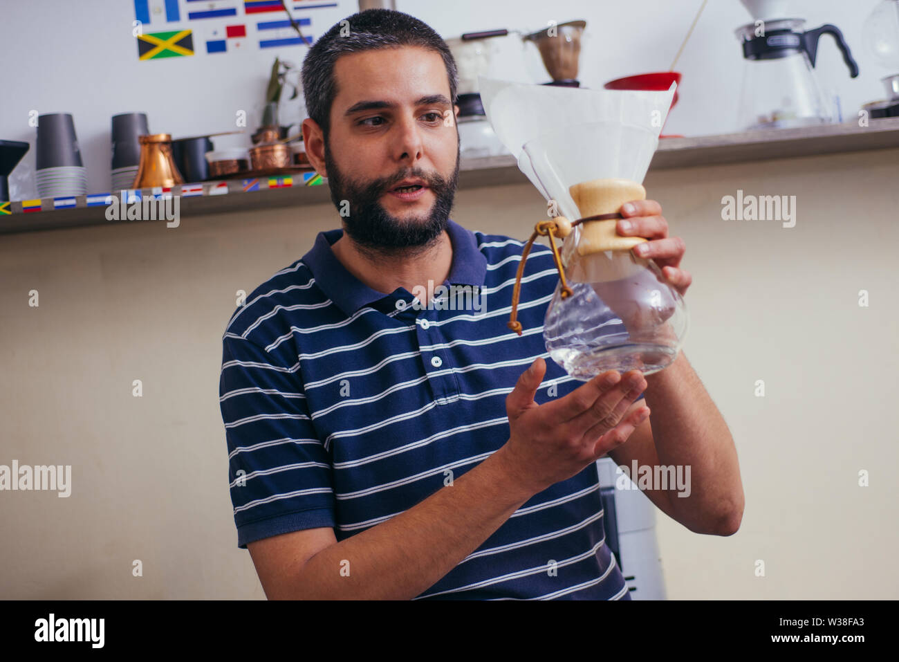 Brewing nel drip coffee. step by step cooking instructions. Barista ...