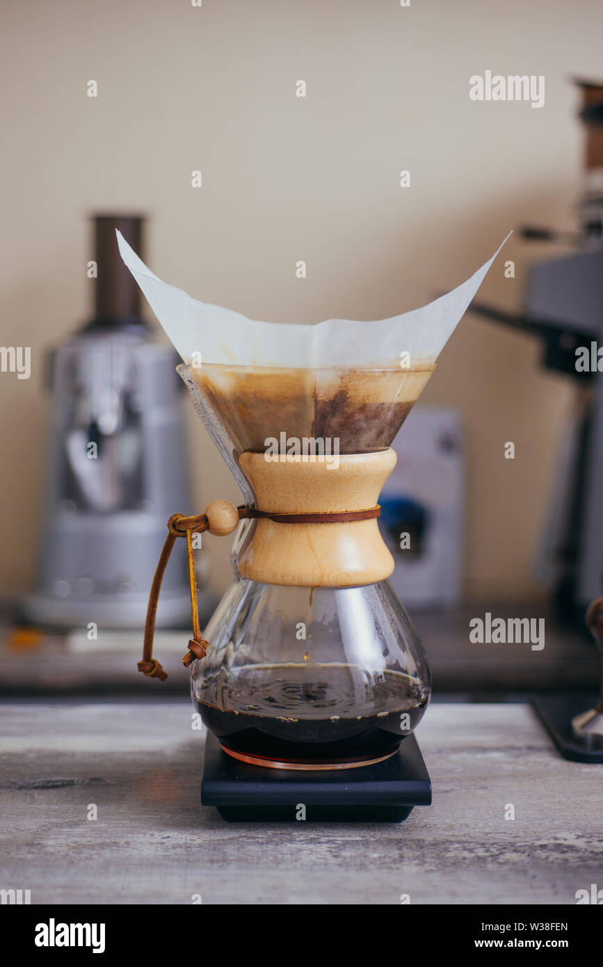 Fresh coffee brewing alternative method pour over Stock Photo - Alamy