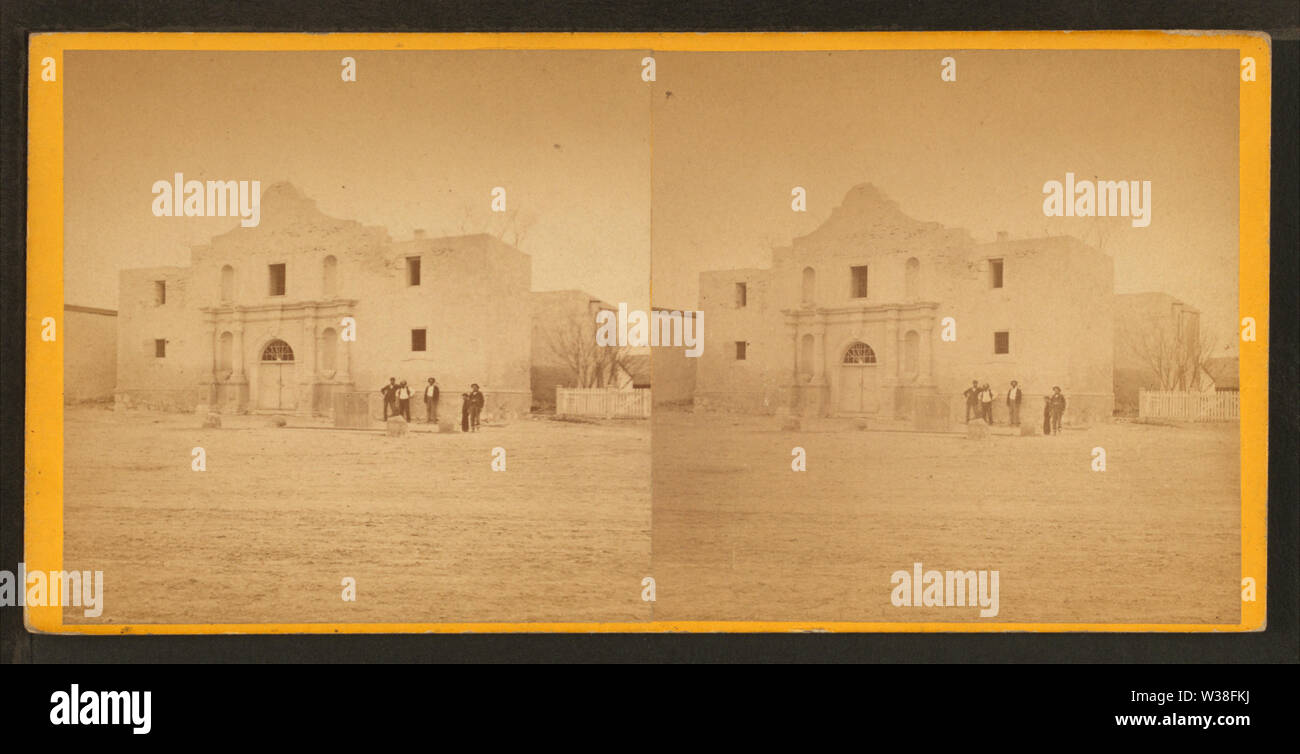 View of four men standing in front of the Alamo, from Robert N Dennis ...