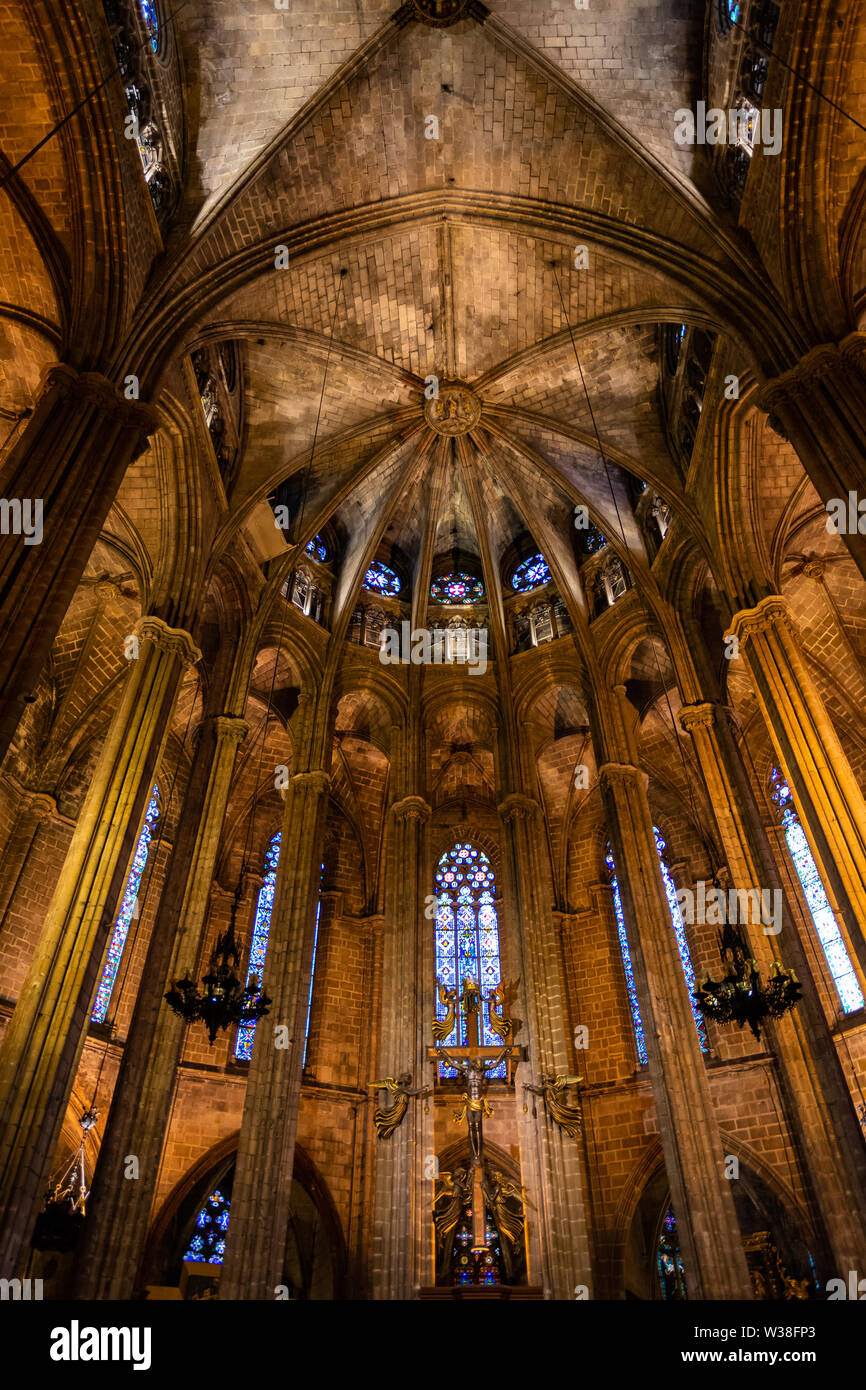 The Cathedral of Barcelona, detail of the lightful choir in typical ...
