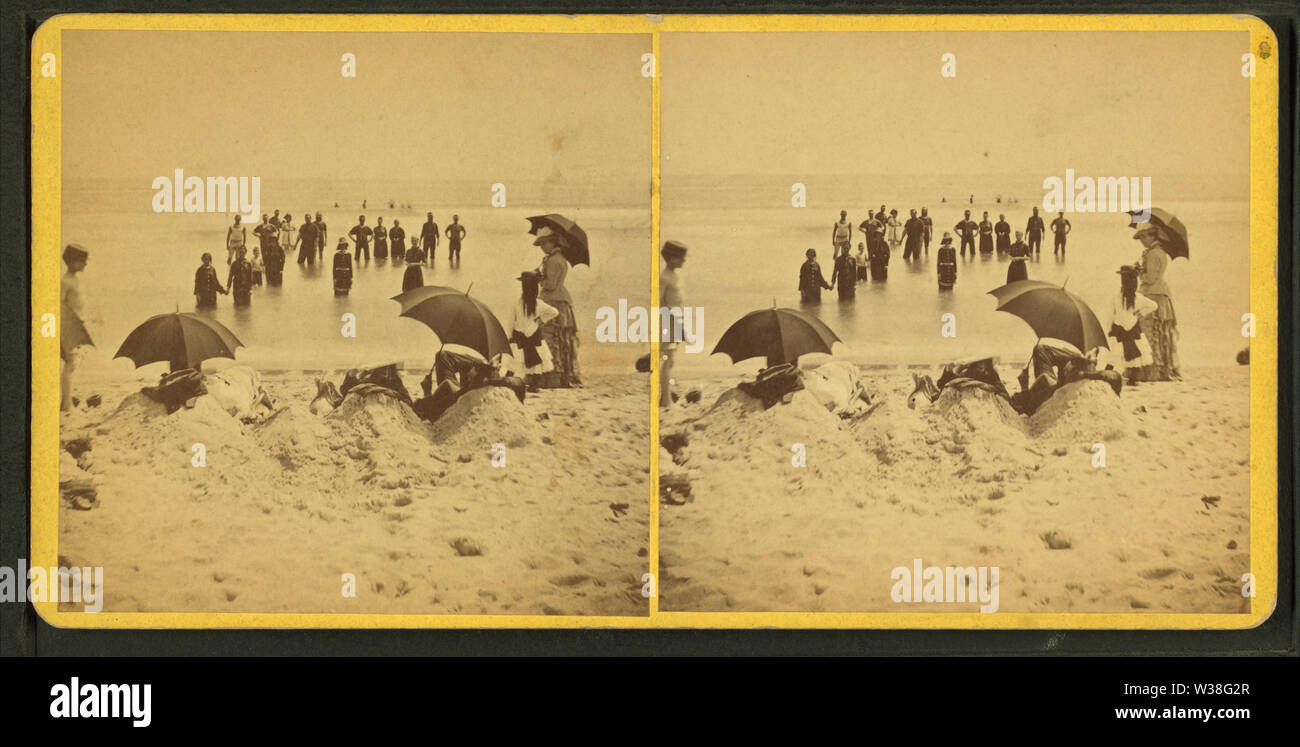View of people on the beach, Old Orchard Beach, Maine, by James O ...