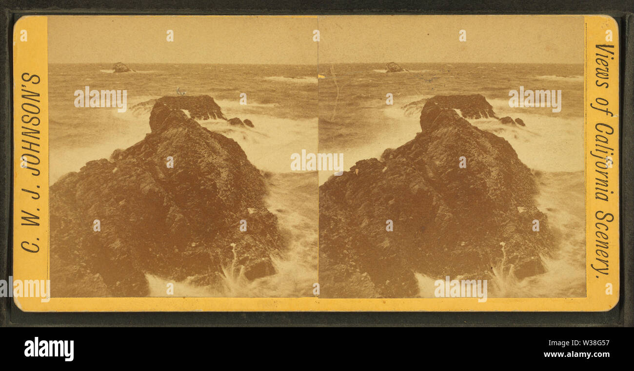 View of sea with rock formation, by Johnson, C W J (Charles Wallace ...