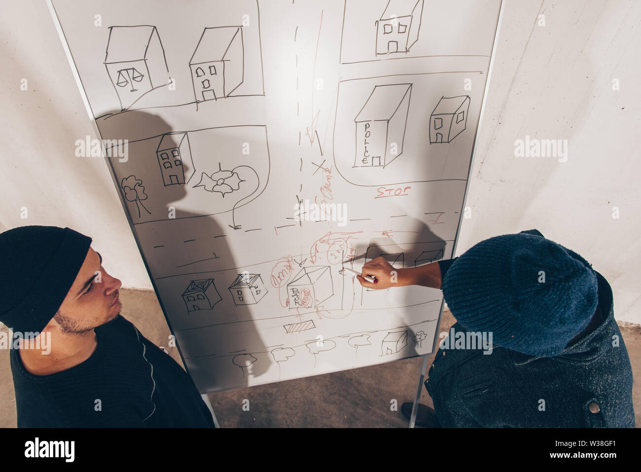 Terorists drawing on the map and planning a crime Stock Photo - Alamy