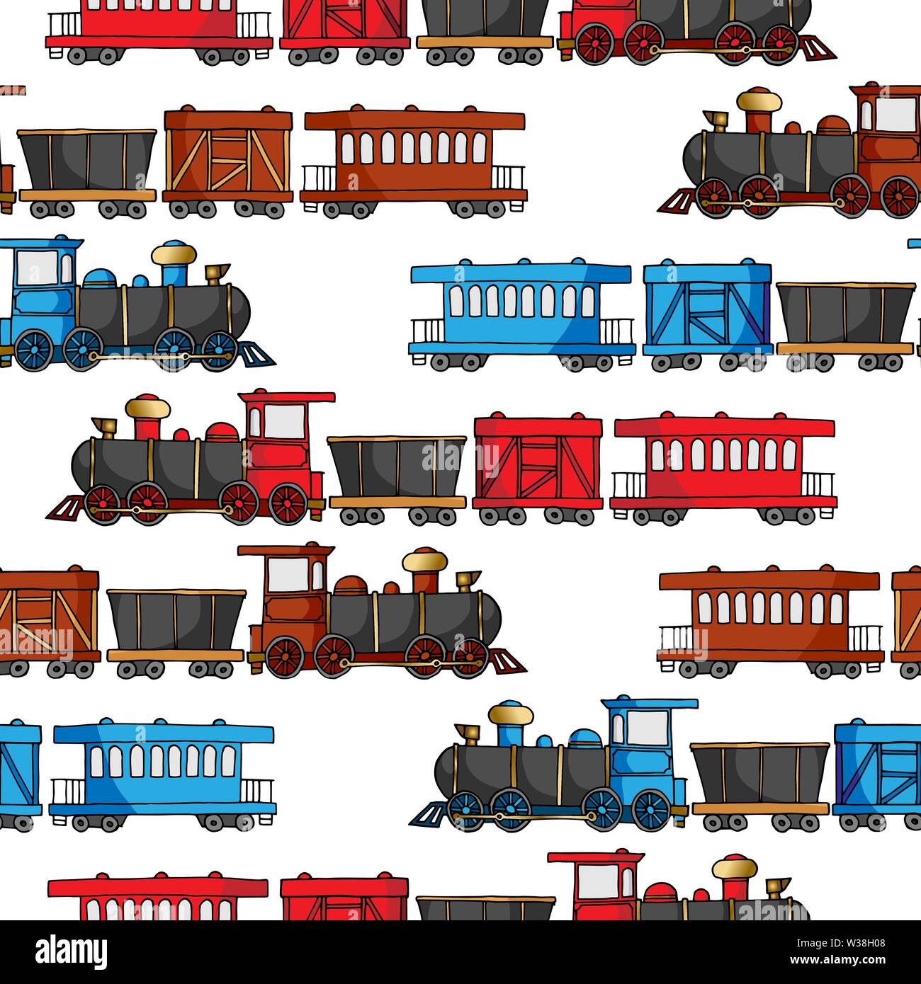 Seamless pattern with colored trains and railroad paths Stock Vector ...