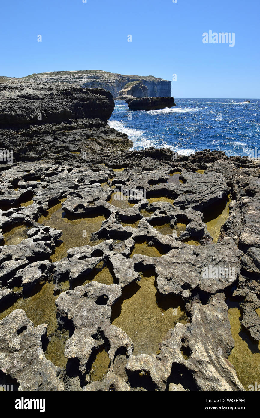 Rocky coasline near Azure Window, stone bridge, Gozo, Malta, Europe ...