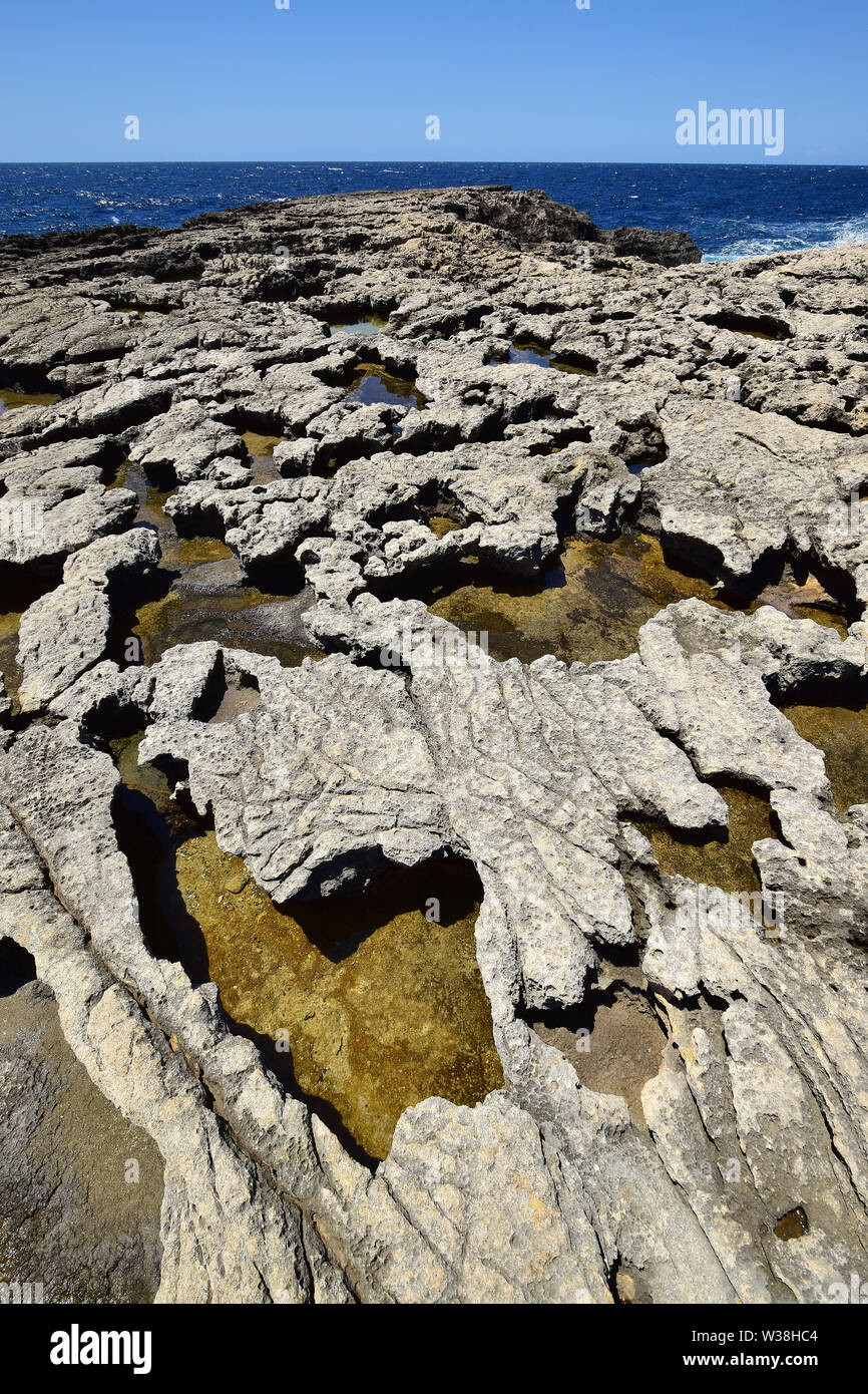 Rocky coasline near Azure Window, stone bridge, Gozo, Malta, Europe ...