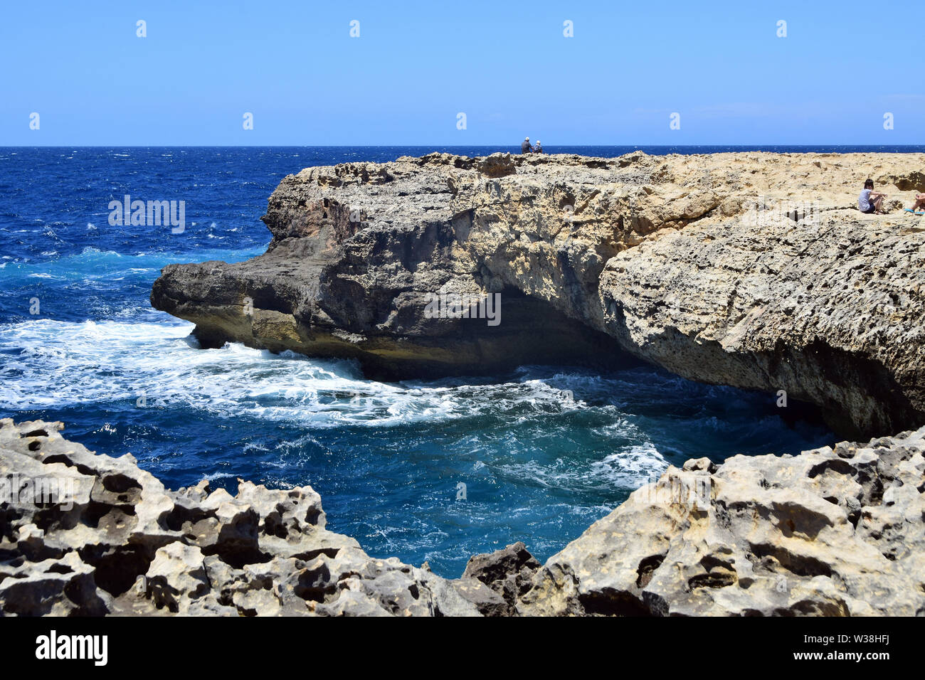 Rocky coasline near Azure Window, stone bridge, Gozo, Malta, Europe ...