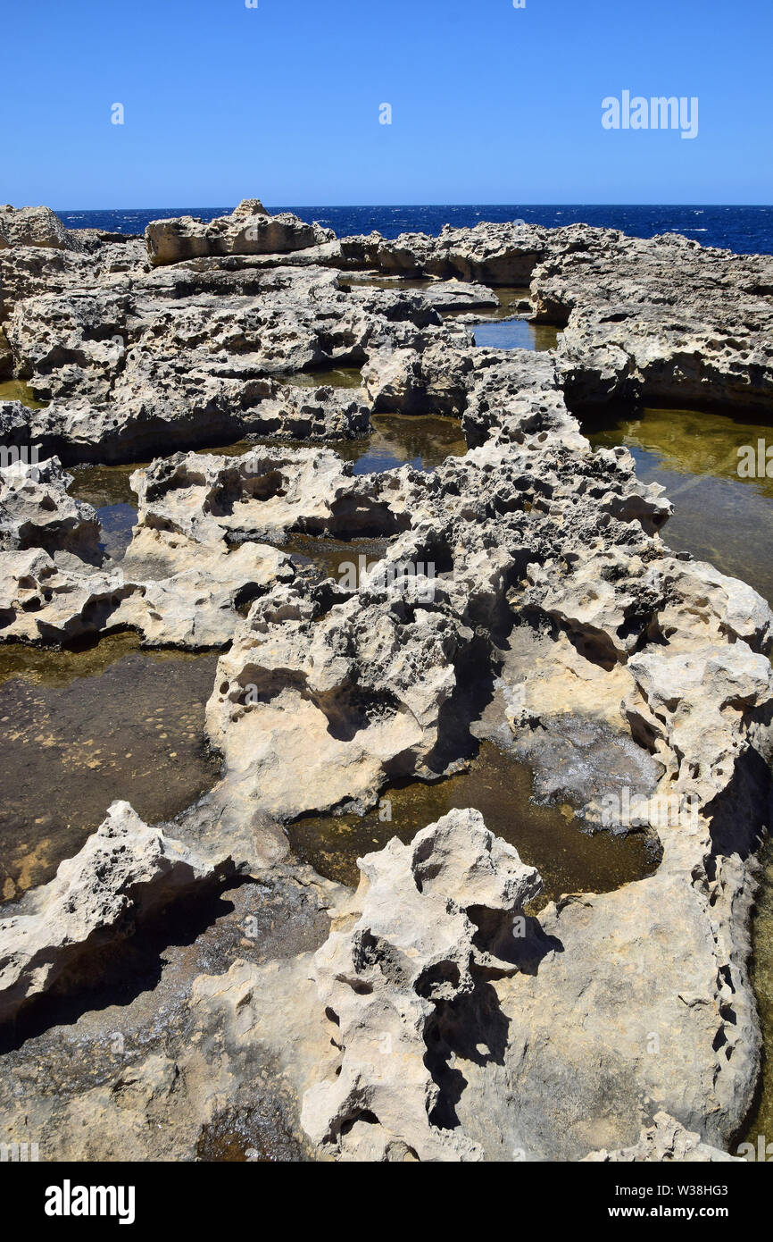Rocky coasline near Azure Window, stone bridge, Gozo, Malta, Europe ...