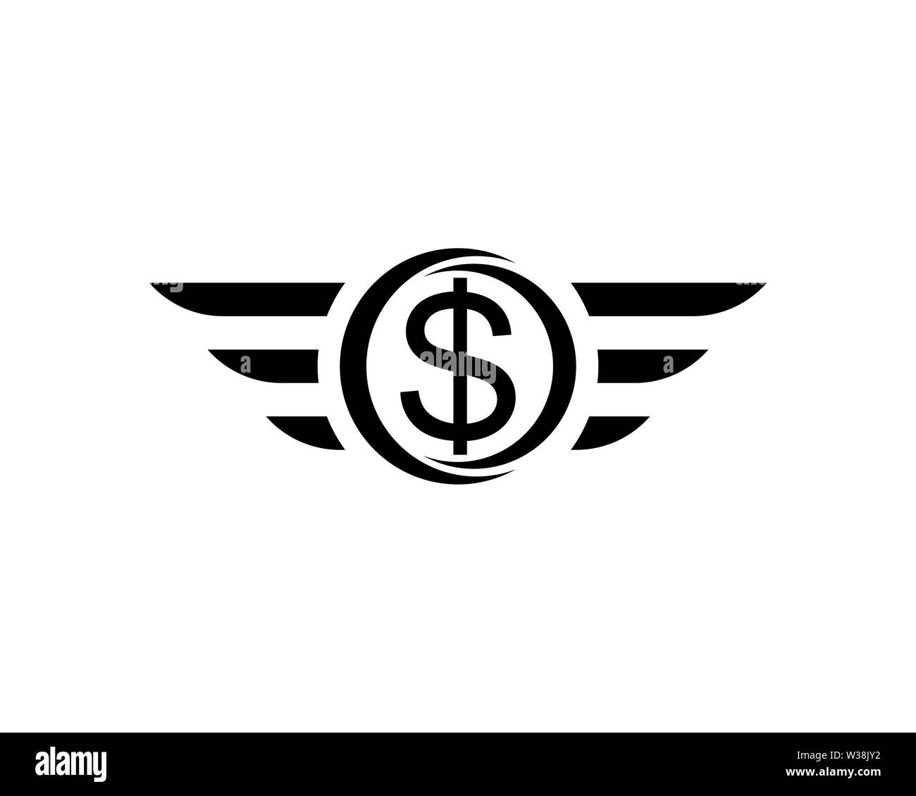 black Flying Dollar sign with wings isolated on White background ...